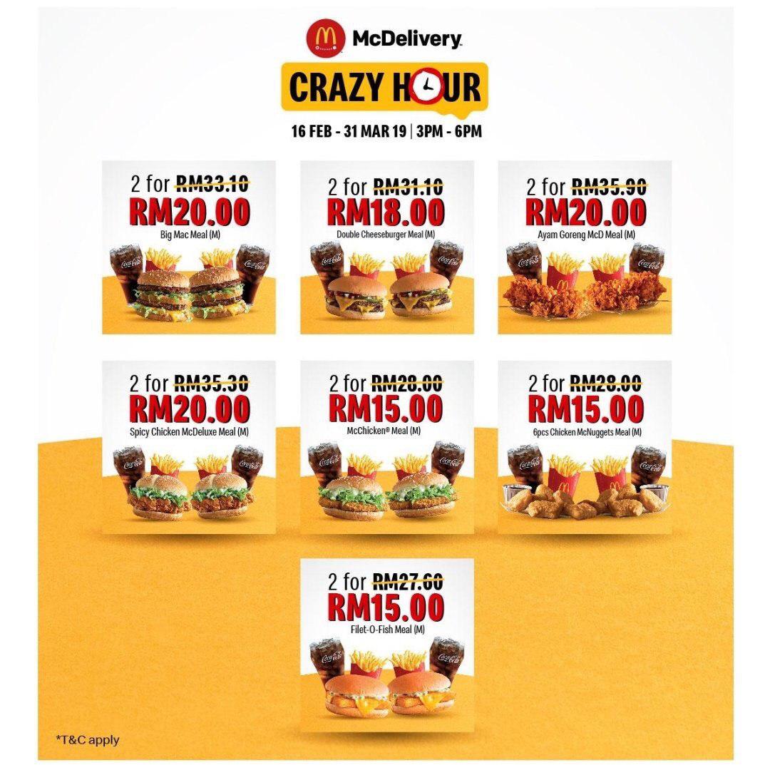 McDonald's Tawar Diskaun Sehingga 60% Sempena McDelivery 'Crazy Hour'